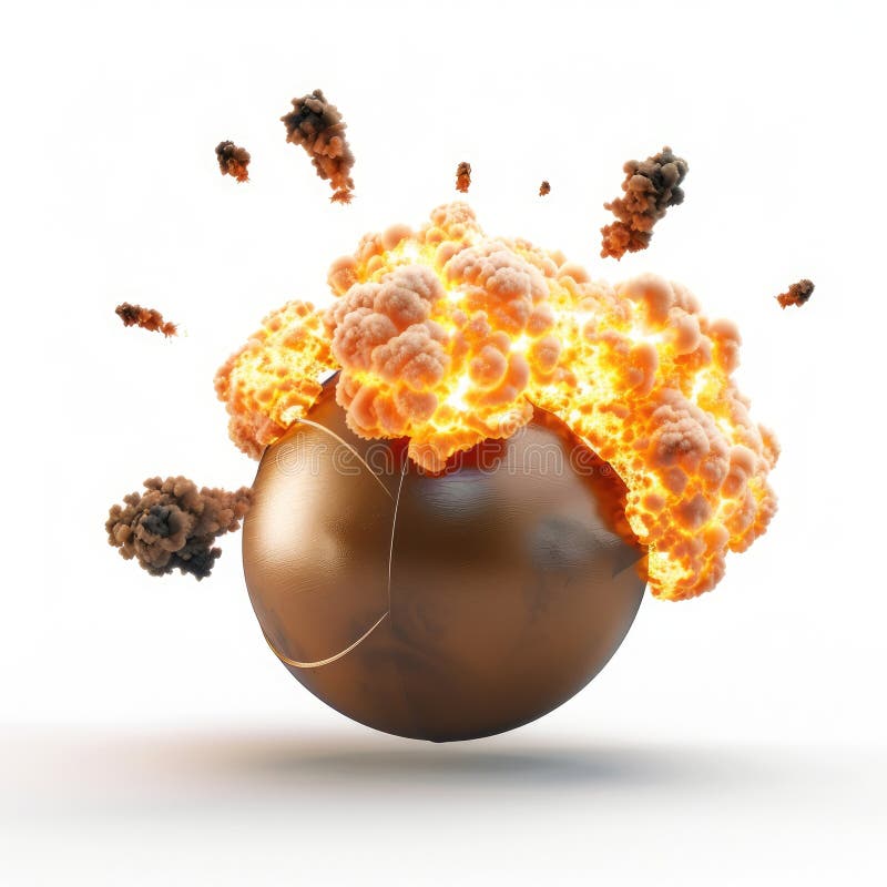 Exploding Metallic Sphere, Fiery Destruction and Smoke Stock ...