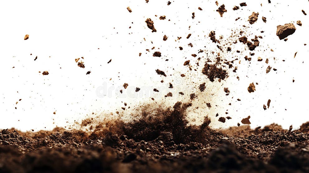 Exploding Brown Soil with Flying Chunks Isolated on White Background ...