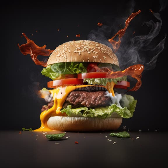 Exploding Burger stock illustration. Illustration of comics - 269763979