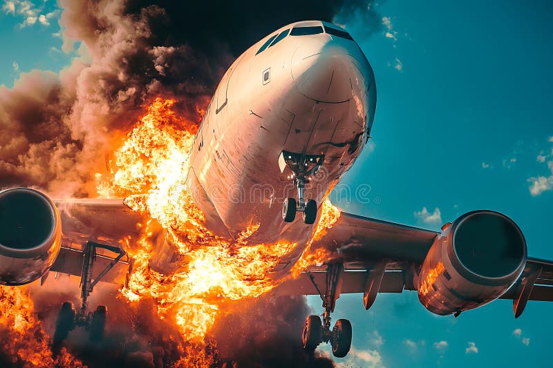 Exploding and Burning Passenger Plane in the Sky. Airplane Crash Stock ...