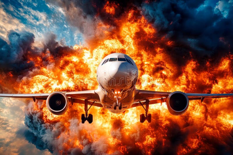 Exploding and Burning Passenger Plane in the Sky. Airplane Crash Stock ...