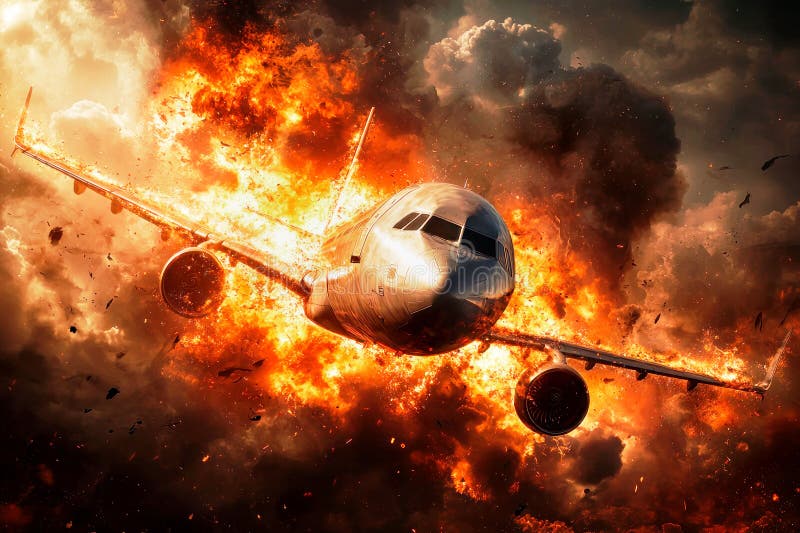 Exploding and Burning Passenger Plane in the Sky. Airplane Crash Stock ...