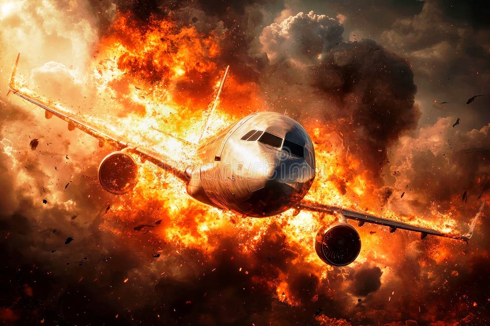 Exploding and Burning Passenger Plane in the Sky. Airplane Crash Stock ...