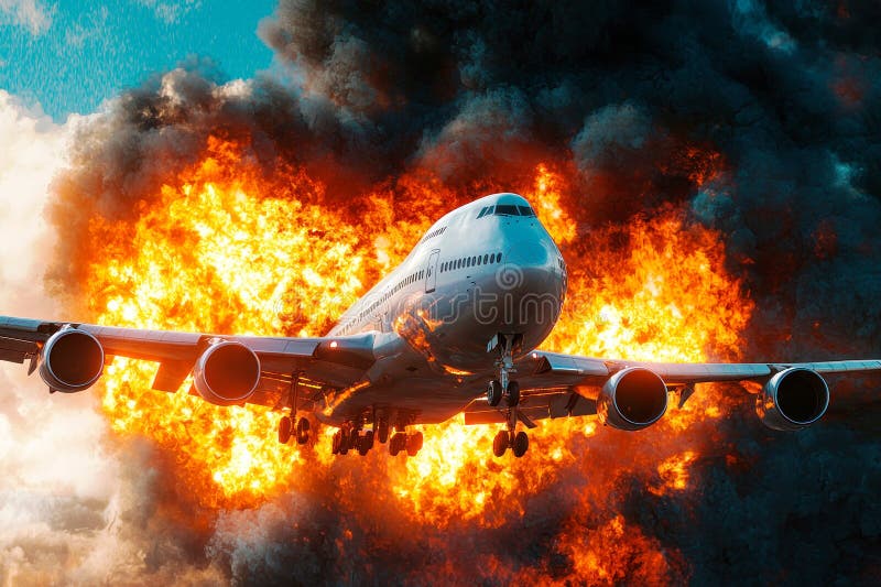 Exploding and Burning Passenger Plane in the Sky. Airplane Crash Stock ...