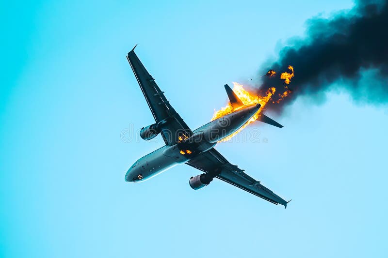 Exploding and Burning Passenger Plane in the Sky. Airplane Crash Stock ...
