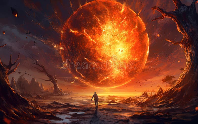 Exploding Burning Planet Approaching Earth Stock Illustration ...