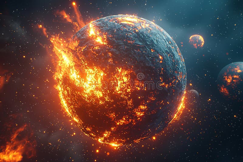 Exploding Burning Planet in Flames and Fire in Cosmos with Stars and ...
