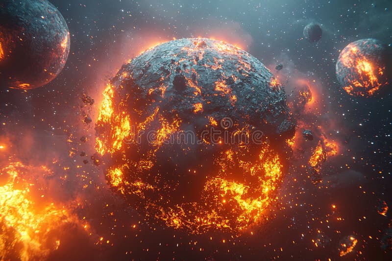 Exploding Burning Planet in Flames and Fire in Cosmos with Stars and ...