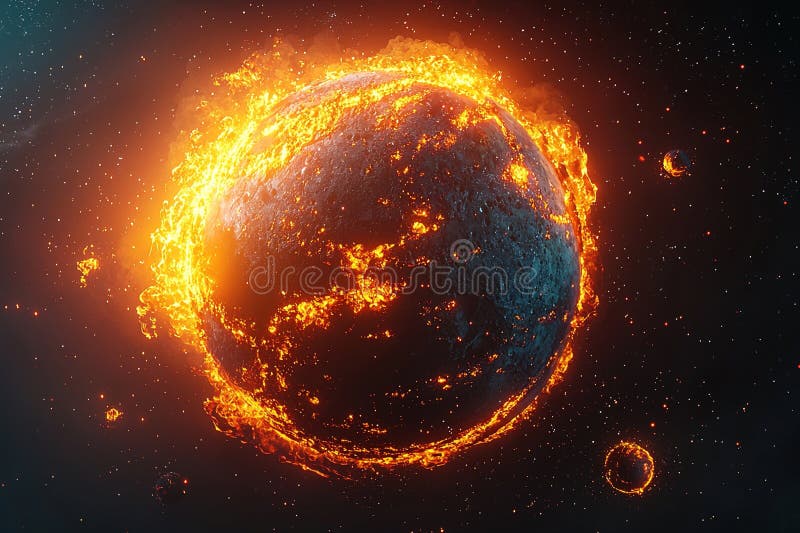Exploding Burning Planet in Flames and Fire in Cosmos with Stars and ...