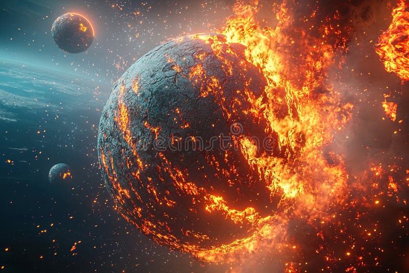 Exploding Burning Planet in Flames and Fire in Cosmos with Stars and ...