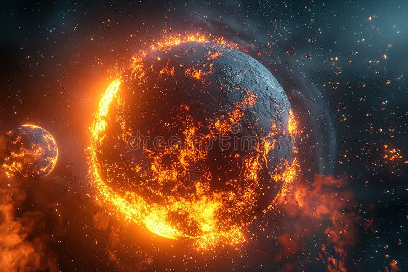 Exploding Burning Planet in Flames and Fire in Cosmos with Stars and ...