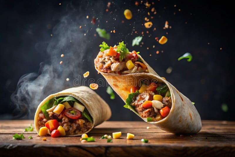 Exploding Burrito Cross-Section – Cut in Half, Filling Tumbling Out ...