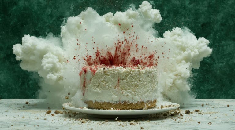 Exploding Cake with Dramatic Smoke and Crumbs Stock Illustration ...
