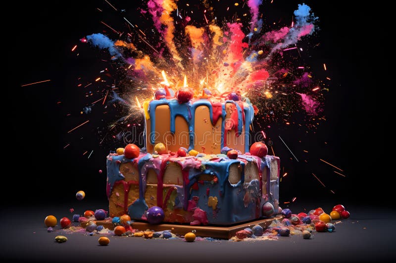 Exploding Cake for a Holiday, Concept of an Unexpected Funny Surprise ...