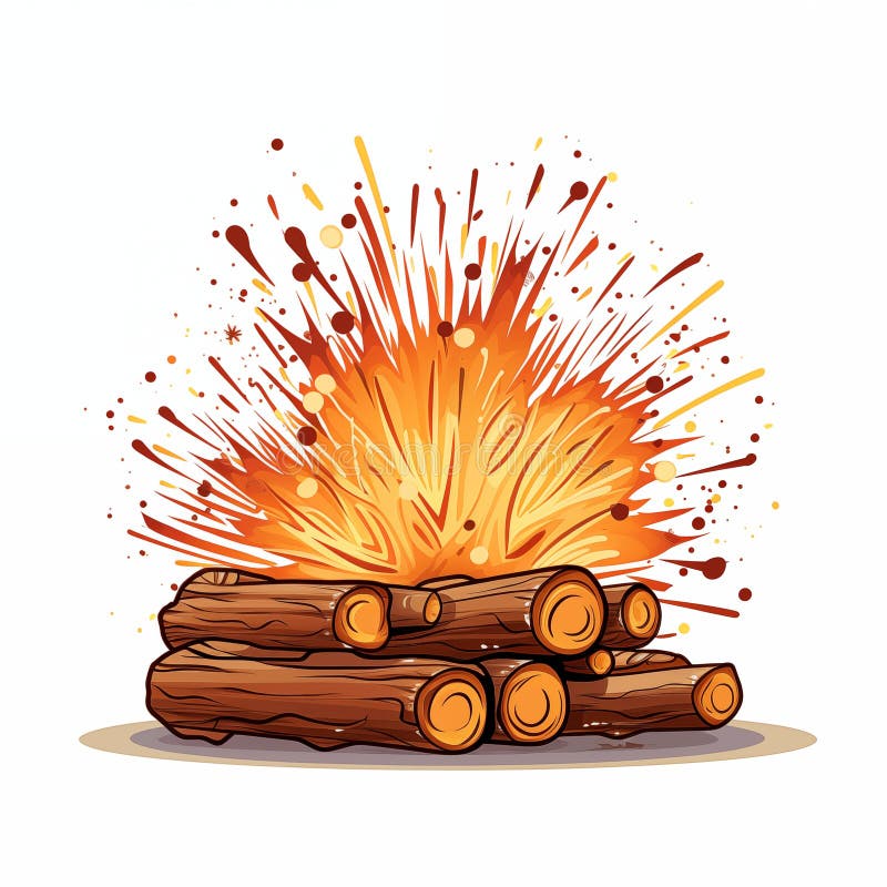 Exploding Campfire with Burning Logs and Fiery Explosion in Dynamic ...