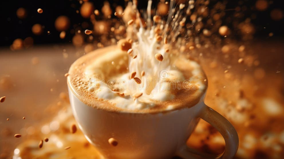 Exploding Cappucino in Macro Shot - Stock Concepts Stock Illustration - Illustration of coffee ...