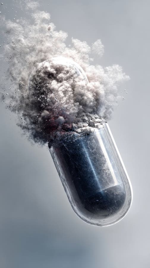 Exploding Capsule Releasing Smoke and Particles, 3d Digital Art Stock ...
