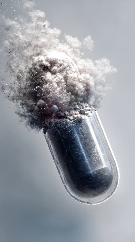 Exploding Capsule Releasing Smoke and Particles, 3d Digital Art Stock ...