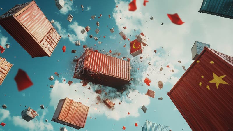 Exploding Cargo Containers Floating in the Sky Create an Impactful ...