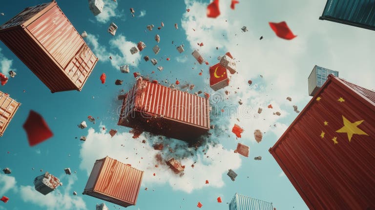 Exploding Cargo Containers Floating in the Sky Create an Impactful ...