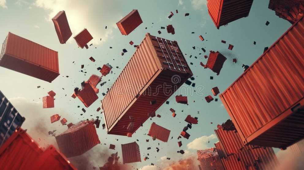 Exploding Cargo Containers Floating in the Sky Create an Impactful ...