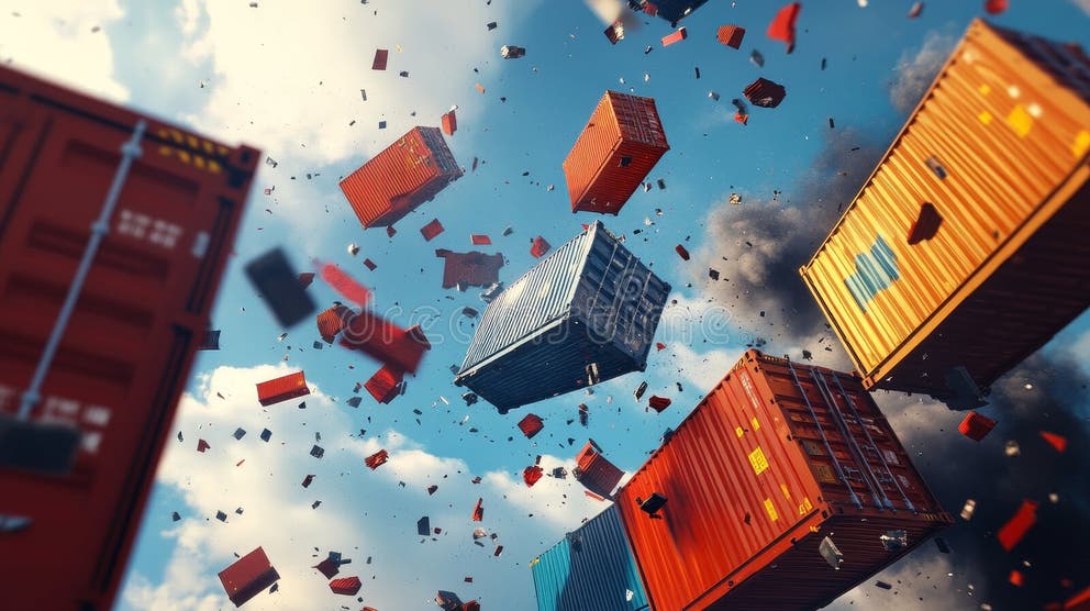 Exploding Cargo Containers Floating in the Sky Create an Impactful ...