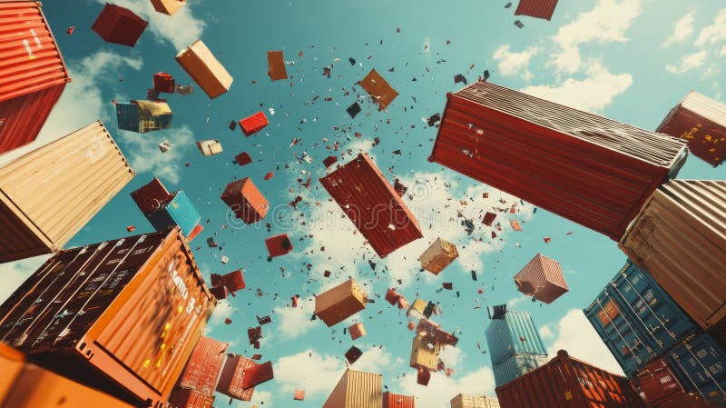 Exploding Cargo Containers Floating in the Sky Create an Impactful ...