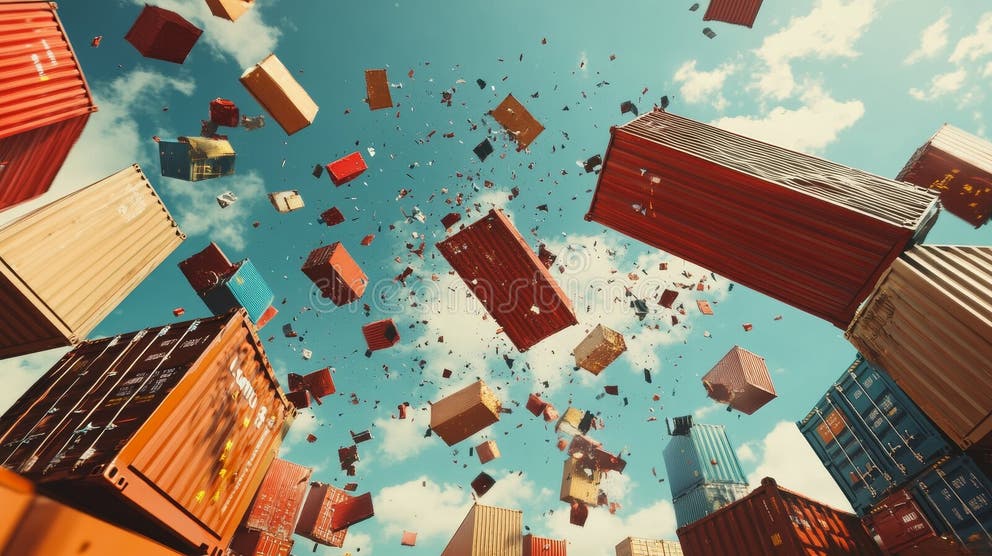 Exploding Cargo Containers Floating in the Sky Create an Impactful ...