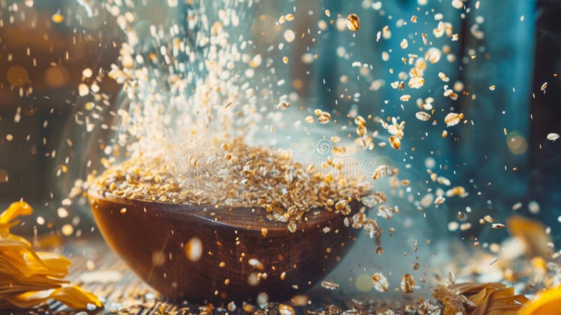 Exploding Cereal in Wooden Bowl Stock Photo - Image of wooden, healthy ...