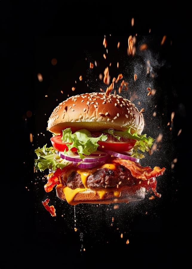 Exploding Cheeseburger Generative AI Illustration Stock Illustration ... Exploding Cheeseburger Generative AI Illustration Stock Illustration ...