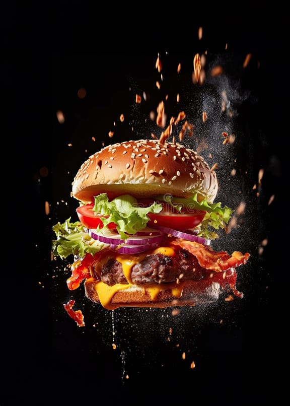 Exploding Cheeseburger Generative AI Illustration Stock Illustration ...