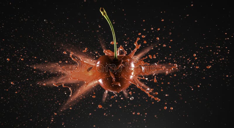 Exploding Cherry Juice Splash: Vibrant Red Fruit Burst on Black Stock ...