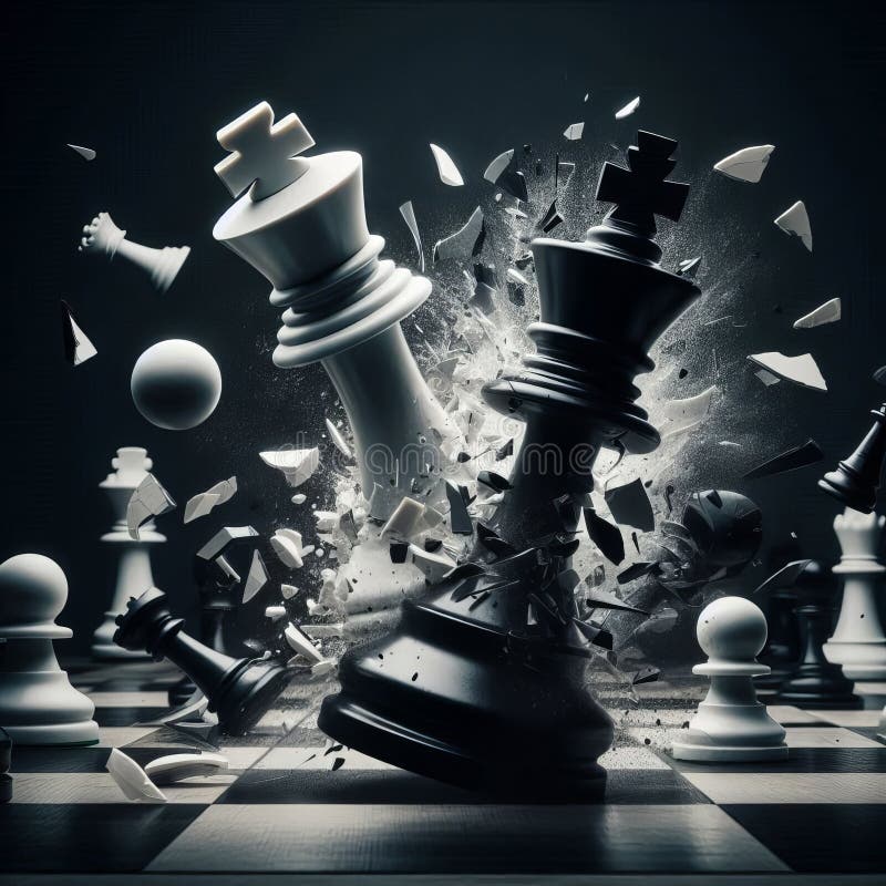 Exploding Chess Pieces in Dramatic Battle Stock Photo - Image of ...