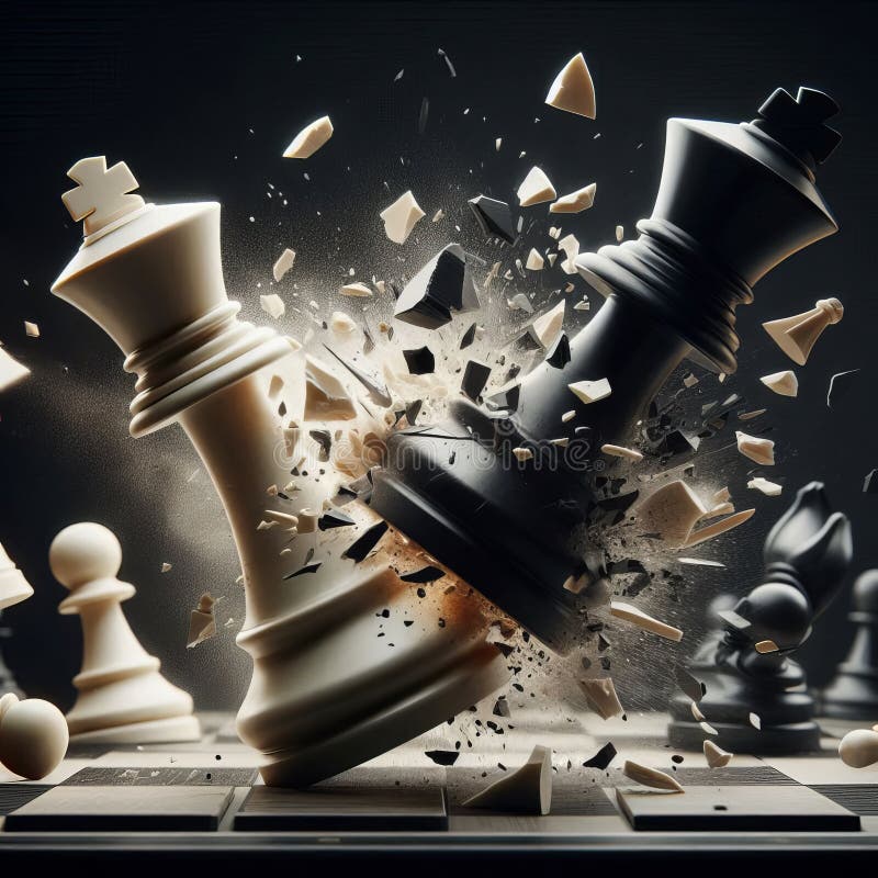 Exploding Chess Pieces Mid-Game Collision Stock Image - Image of ...