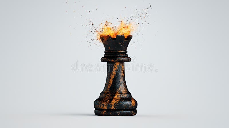 Exploding Chess Rook with Fiery Particles Isolated on White Background ...
