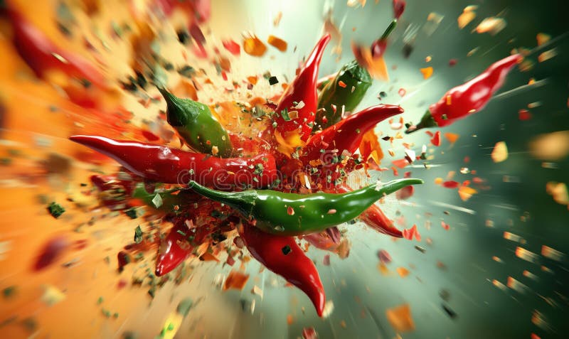 Red Chili Peppers Dynamic Motion Exploding Spices Stock Photos - Free ...