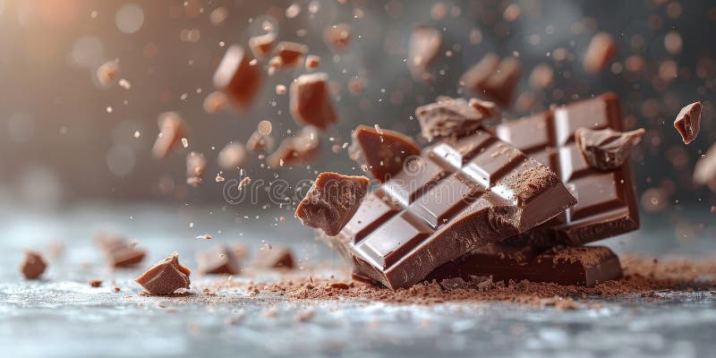 Exploding Chocolate Bar with Cocoa Powder Stock Photo - Image of ...