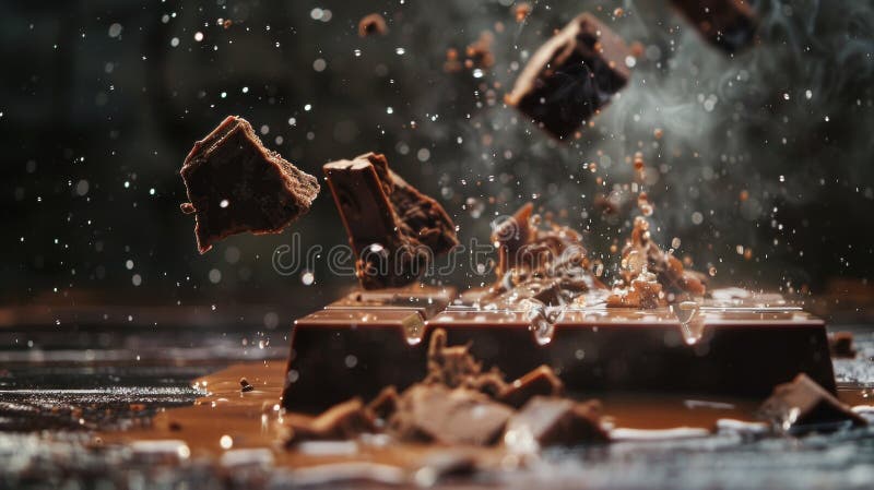 Exploding Chocolate Bar with Flying Chunks in Mid-air Stock Photo ...