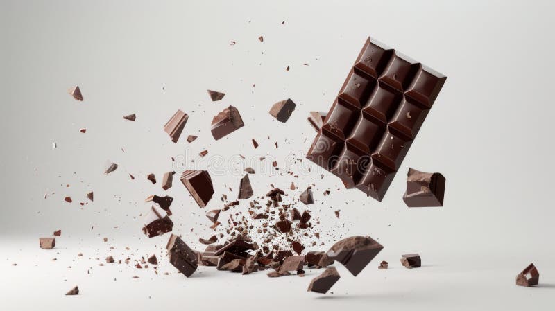 A Flying Chocolate Bar with Exploding Pieces, Generative AI Stock Photo ...