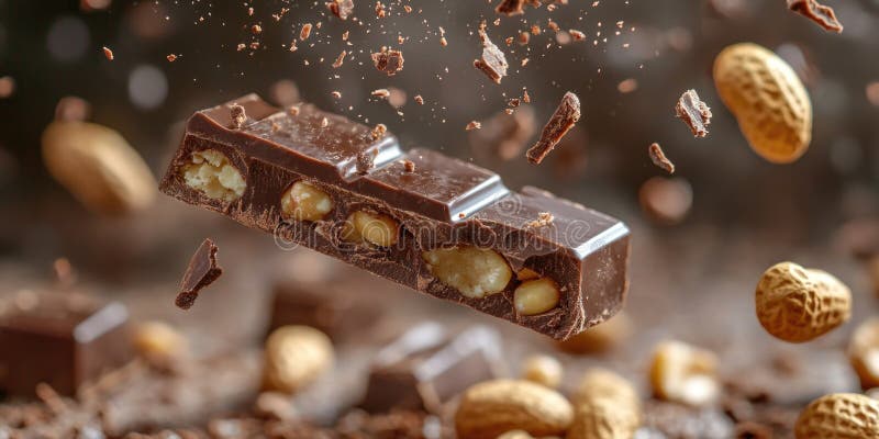 Exploding Chocolate Bar with Peanuts Stock Photo - Image of colorful ...