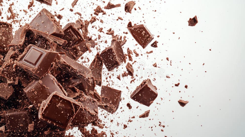Exploding Chocolate Chunks Against a White Background. Stock Image ...