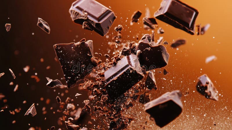 Exploding Chocolate Chunks in Dynamic Motion Stock Photo - Image of ...
