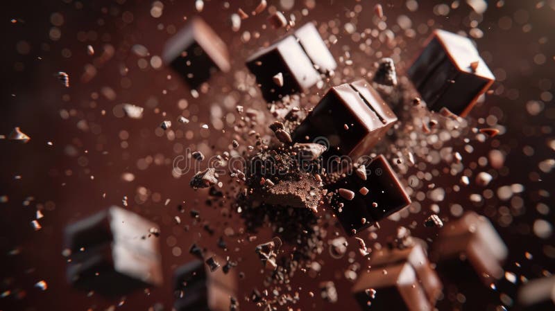 Exploding Chocolate Pieces Captured in Mid-air Stock Image - Image of ...