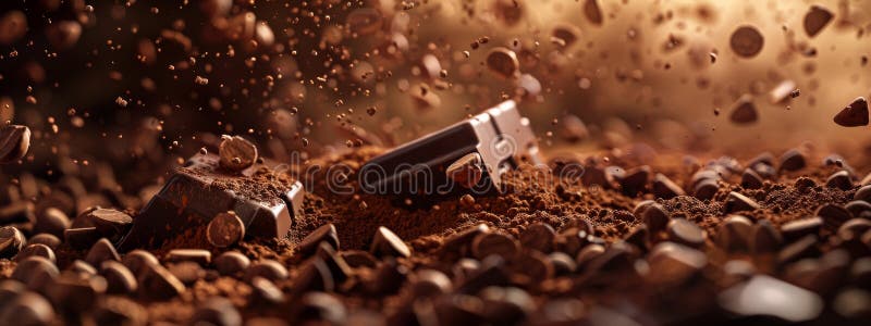 Exploding Chocolate Pieces and Coffee Beans in Dramatic Motion Stock ...