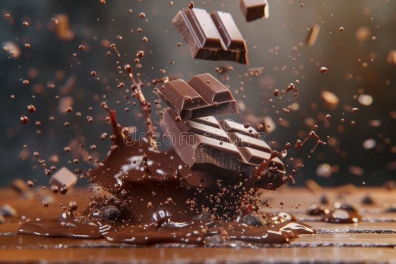 Exploding Chocolate Pieces with Flying Droplets Stock Photo - Image of ...