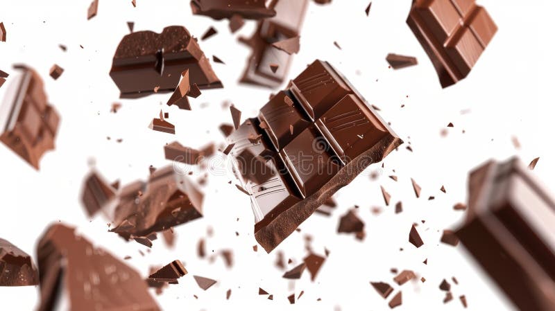 A Flying Chocolate Bar with Exploding Pieces, Generative AI Stock Photo ...