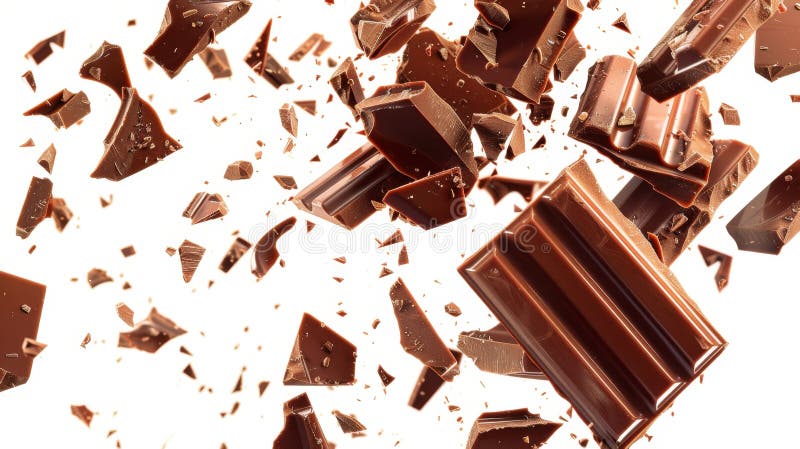 A Flying Chocolate Bar with Exploding Pieces, Generative AI Stock Photo ...