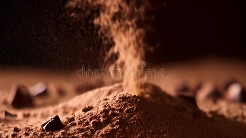 Exploding Chocolate Powder Heap with Chocolate Pieces on a Brown ...