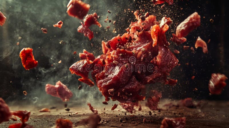 Exploding Chunks of Red Meat with Spices Stock Illustration ...