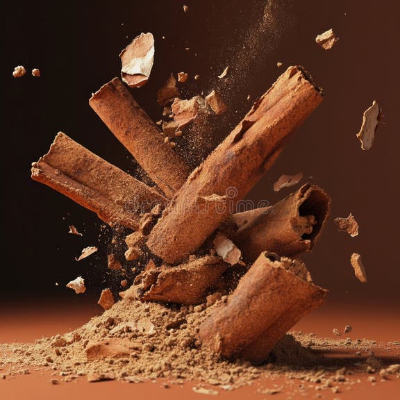 Exploding Cinnamon Sticks and Powder Captured in Mid-air Motion Stock ...